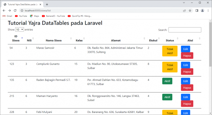 Menangani Jumlah Data yang Besar pada Laravel dengan Yajra DataTables Server Side - agussuratna.net