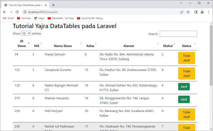 Menangani Jumlah Data yang Besar pada Laravel dengan Yajra DataTables Server Side - agussuratna.net
